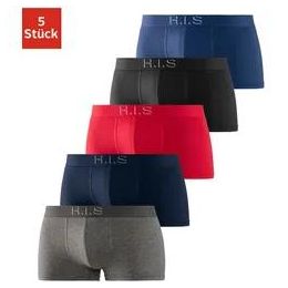 H.I.S. Hipster H.I.S, Herren, Gr. L, 5 Stk., bunt (grau, meliert, schwarz, navy, rot, blau), Jersey, Obermaterial: 95% Baumwolle, 5% Elasthan, unifarben, k&ouml;rpernah, Unterhosen, knapp sitzende Boxershorts am Webbund mit Logoschriftzug mit 3D Effekt