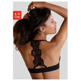 Push-up-BH Lascana "Alicia", Damen, Gr. 75, Cup D, schwarz, Microtouch, Obermaterial: 48% Polyester, 46% Polyamid, 6% Elasthan, BHs Push-up-BH, Spitzenr&uuml;cken mit Stickerei Motiv, Dessous
