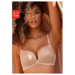 Push-up-BH Lascana, Damen, Gr. 70, Cup C, braun (caramel), Microtouch, Obermaterial: 60% Polyamid, 35% Polyester, 5% Elasthan, BHs Push-up-BH, ohne B&uuml;gel, mit extra flachen Kanten und feiner Spitze, Dessous