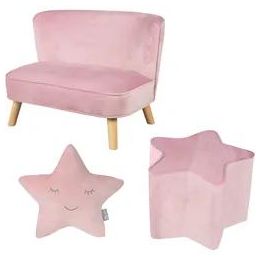 Kindersitzgruppe Roba "Lil Sofa", bunt (rosa, mauve,), Sitzm&ouml;bel-Sets, Kinder, Samt, bestehend aus Kindersofa, Kinderhocker und Dekokissen in Sternform