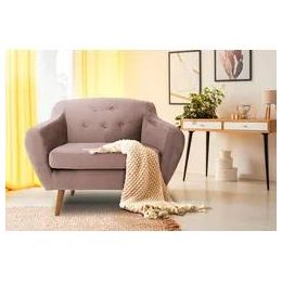 Sessel Home Affaire "Renne", beige (puder), B:88cm H:78cm T:73cm, Samtoptik (100% Polyester);Struktur (100% Polyester);Struktur fein ( 100% Polyester), Sessel, Sessel, mit Heftung im R&uuml;cken im skandinavischem Stil