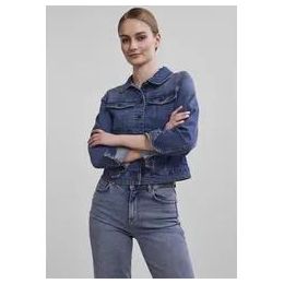 Jeansjacke Pieces "PCOIA LS DNM JACKET MB NOOS BC", Damen, Gr. M, blau (medium blau denim), Denim/Jeans, Obermaterial: 52% Baumwolle, 30% Polyester, 16% Viskose, 2% Elasthan, unifarben, taillenlang, mit Kn&ouml;pfen, Jacken Jeansjacke