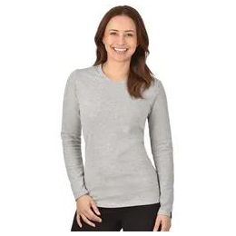 Longsleeve TRIGEMA "TRIGEMA Langarmshirt", Damen, Gr. XXL, grau (grau, melange), Feinstrick, 95% Baumwolle, 5% Elastan, Basic, lang, Rundhals, Shirts
