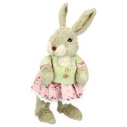 Osterhase I.GE.A. "Hasenm&auml;dchen mit Rock, Fr&uuml;hjahrsdeko", bunt (natur, rosa, mint), B:12cm H:28cm, Bast, Polyester, Dekofiguren, Osterdeko aus Stroh, Dekofigur, Tierfigur, Ostern