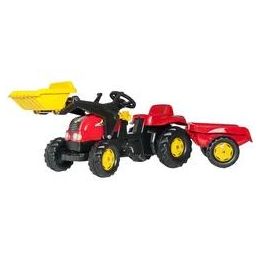 Tretfahrzeug Rolly Toys "rollyKid", rot, Tretfahrzeuge, KinderB:47cm H:55cm T:161cm, Kunststoff, Traktor mit Trailer und Lader, B:47cm H:55cm T:161cm