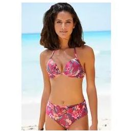 Push-Up-Bikini-Top s.Oliver "Marika", Damen, Gr. 42, Cup C, rot (rostrot, bedruckt), Microfaser, Polyamid, bedruckt, floral, Bikini-Oberteile, bedruckt