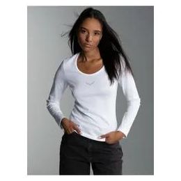 Longsleeve TRIGEMA "TRIGEMA Langarmshirt mit Kristallsteinen", Damen, Gr. XL, wei&szlig;, 95% Baumwolle, 5% Elasthan, Basic, Shirts