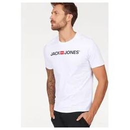 Jack & Jones T-Shirt JACK & JONES "JJECORP mit Print, vielseitig kombinierbar f&uuml;r den Alltag", Herren, Gr. 3XL, wei&szlig;, Obermaterial: 100% Baumwolle, bedruckt, unifarben, Basic schmal normal, Rundhals, Shirts T-Shirt, Logodruck, modisch, regular fit, Baumwolle, Rundhals, Topseller