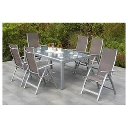 Garten-Essgruppe Merxx "Carrara", grau (silber, taupe,), Polyester, Aluminium, Polyester, Sitzm&ouml;bel-Sets