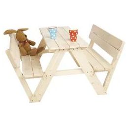 Kindersitzgruppe Pinolino "Nicki f&uuml;r 4, mit R&uuml;ckenlehne", beige (natur), Sitzm&ouml;bel-Sets, Kinder, B/H/T: 100cm x 50cm x 90cm, Massivholz, Made in Europe, B:100cm H:50cm T:90cm