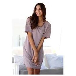 Sleepshirt Arizona, Damen, Gr. 44/46, N-Gr, lila (mauve, meliert), Single Jersey, Obermaterial: 60% Baumwolle, 40% Polyester, meliert, Basic, Basic ca. Mitte Oberschenkel, Rundhals, Krempel&auml;rmel,mit Knopf, Kleider Sleepshirt, mit Rundhalsausschnitt