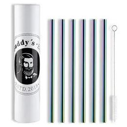 Trinkhalme BUDDY'S "Buddy ́s Bar", bunt, B:0,8cm H:21,5cm L:0,8cm T:0,8cm &Oslash;:0,8cm, Edelstahl, K&uuml;chenhelfer-Sets, wiederverwendbar, 6 Strohhalme + Reinigungsb&uuml;rste, Regenbogen-Look