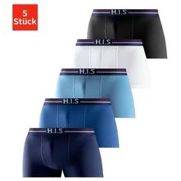 H.I.S. Boxer H.I.S "Boxershorts f&uuml;r Herren", Herren, Gr. XXL (8), 5 Stk., blau (navy, blau, hellblau, schwarz, wei&szlig;), Jersey, Obermaterial: 95% Baumwolle, 5% Elasthan, unifarben, Unterhosen, mit Streifen und Markenlogo im Bund