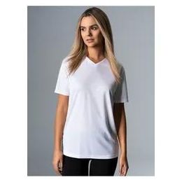 T-Shirt TRIGEMA "TRIGEMA V-Shirt COOLMAX", Damen, Gr. XL, wei&szlig;, 100% Polyester (recycelt), Shirts T-Shirt