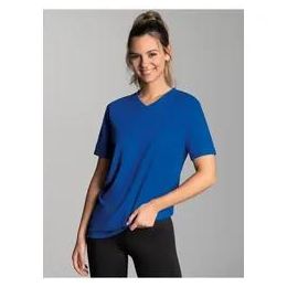 T-Shirt TRIGEMA "TRIGEMA V-Shirt COOLMAX", Damen, Gr. 3XL, blau (royal), 100% Polyester (recycelt), Shirts T-Shirt