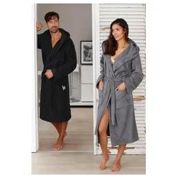Unisex-Bademantel Bruno Banani "Robby, ideal f&uuml;r Sauna & Spa, Standardl&auml;nge & &Uuml;berl&auml;nge" Gr. M, schwarz, L:120cm, Walkfrottee, Hausm&auml;ntel, Damen & Herren Badem&auml;ntel, Baumwolle, mit Taschen, Sauna, XS-3XL, Topseller