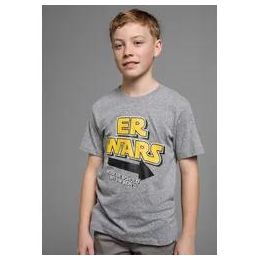T-Shirt Kidsworld "ER WARS", Jungen, Gr. 128/134, grau (graumeliert), Jersey, Obermaterial: 50% Baumwolle, 38% Polyester, 12% Viskose, bedruckt, Basic, Rundhals, Shirts T-Shirt, Langarm, Basic-Passform, trendiger Print, Rundhalsausschnitt