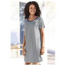 Sleepshirt Vivance DREAMS, Damen, Gr. 32/34, N-Gr, blau (dunkelblau), Single Jersey, Obermaterial: 100% Baumwolle, bedruckt, bestickt, gestreift, bequem mini, Rundhals, Raglan&auml;rmel, Kleider Sleepshirt