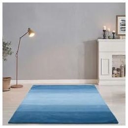 Wollteppich Theko "Wool Comfort", blau, B:90cm H:15mm L:160cm, Schurwolle, Teppiche, Handweb Teppich, reine Wolle, handgewebt, brilliante Farben, Scandi