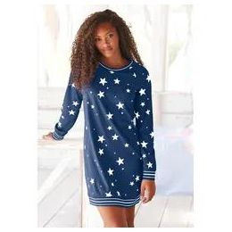Sleepshirt Vivance DREAMS, Damen, Gr. 32/34, N-Gr, blau (dunkelblau, gemustert), Single Jersey, Obermaterial: 60% Baumwolle, 40% Polyester, gemustert, Basic, Basic kniefrei, Rundhals, Raglan&auml;rmel Rippstrickb&uuml;ndchen, Kleider Sleepshirt, mit angesagtem Sternedruck