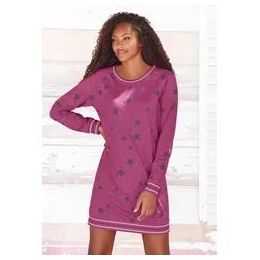 Sleepshirt Vivance DREAMS, Damen, Gr. 40/42, N-Gr, rot (bordeaux, gemustert), Single Jersey, Obermaterial: 60% Baumwolle, 40% Polyester, gemustert, Basic, Basic kniefrei, Rundhals, Raglan&auml;rmel Rippstrickb&uuml;ndchen, Kleider Sleepshirt, mit angesagtem Sternedruck