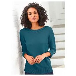 3/4 Arm-Pullover Casual Looks "Pullover", Damen, Gr. 48, blau (petrol), 50% Baumwolle, 50% Polyacryl, meliert, unifarben, figurumspielend, Pullover