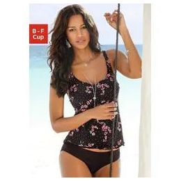 B&uuml;gel-Tankini Lascana, Gr. 38, Cup D, schwarz (schwarz, bedruckt), Polyamid, bedruckt, gebl&uuml;mt, gepunktet, Bikini-Sets, mit R&uuml;schenkante