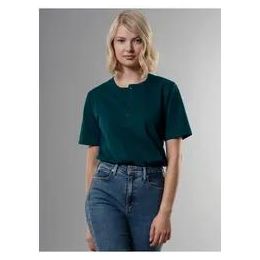 T-Shirt TRIGEMA "TRIGEMA T-Shirt mit Knopfleiste DELUXE Baumwolle", Damen, Gr. M, blau (saphir), 100% Baumwolle, Shirts T-Shirt