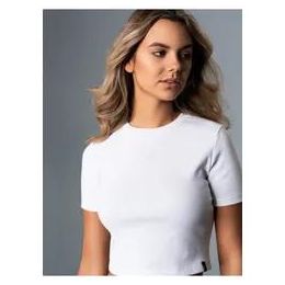 T-Shirt TRIGEMA "TRIGEMA Modisches Crop-Top", Damen, Gr. M, wei&szlig;, Feinripp, 90% Baumwolle, 10% Elastan, Shirts T-Shirt