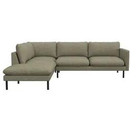 Ecksofa FLEXLUX "Bolzano Designsofa, bequem durch Kaltschaum im Sitz, L-Form", gr&uuml;n (fall gr&uuml;n), B:262cm H:61cm T:222cm, 62% Polyester, 17% Cotton, 14% Viscose, 7% Linen, Sofas, Ecksofa, lose Sitz -& R&uuml;ckenkissen, hohe F&uuml;&szlig;e