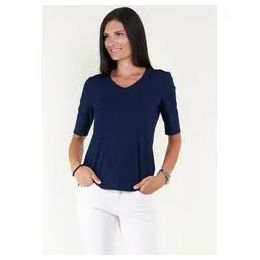 V-Shirt Seidel Moden, Damen, Gr. 48, blau (navy), Jersey, Obermaterial: 95% Viskose, 5% Elasthan, unifarben, figurumspielend h&uuml;ftlang, V-Ausschnitt, eingesetzt abgesteppt, Shirts, mit Halbarm aus softem Material, MADE IN GERMANY