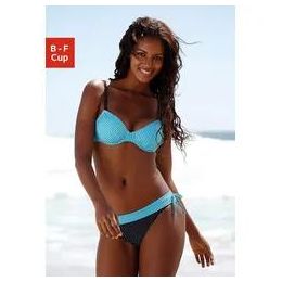 B&uuml;gel-Bikini-Top Buffalo "Florida", Damen, Gr. 42, Cup C, blau (t&uuml;rkis, schwarz), Polyamid, kariert, kontrastfarbene Details, Bikini-Oberteile, verstellbare Doppeltr&auml;ger, seitlich zu raffen, Mix-Kini