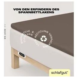 Spannbettlaken Schlafgut "EASY Jersey Elasthan Topper", beige (sand deep), 1 Stk., Jersey, 140-160x200-220 10cm, Jersey, Obermaterial: 95% Baumwolle, 5% Elasthan, Bettlaken, Spannbettlaken, MADE IN GREEN by OEKO-TEX