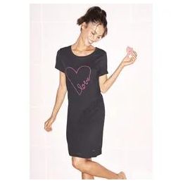 Bigshirt Vivance DREAMS, Damen, Gr. 32/34, grau (anthrazit), Single Jersey, Obermaterial: 50% Baumwolle, 50% Viskose, bedruckt, bequem kurz, Rundhals, eingesetzt,mit Umschlag, Shirts, mit Herzchendruck