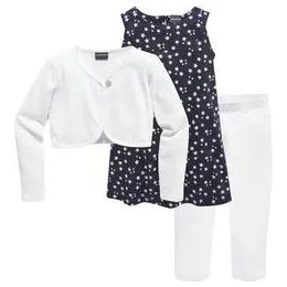 Bolero, Kleid & Leggings Kidsworld "3tlg. Set, Komplett Outfit mit Sternenmuster", M&auml;dchen, Gr. 140/146, wei&szlig; (marine, gemustert, wei&szlig;), Jersey, Obermaterial: 100% Baumwolle. Obermaterial Hose: 95% Baumwolle, 5% Elasthan, bedruckt, KOB Set-Artikel, mit niedlicher Bolero-Jacke