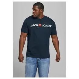 Jack & Jones T-Shirt "CORP mit Print und bequemem Rundhals", Herren, Gr. 3XL, blau (navy blazer), Single Jersey, Obermaterial: 100% Baumwolle, JACK & JONES PLUSSIZE, bedruckt, normal normal, Rundhals, Shirts T-Shirt, bedruckt, modisch, regular fit, Baumwolle, Rundhals