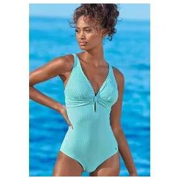Badeanzug s.Oliver, Damen, Gr. 36, Cup C/D, gr&uuml;n (mint, wei&szlig;), Microfaser, Recycling-Polyester, gestreift, Badeanz&uuml;ge Badeanzug, mit V-Ausschnitt und Cut-Out