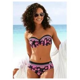 B&uuml;gel-Bandeau-Bikini-Top Lascana "Bohemian", Damen, Gr. 36, Cup D, bunt (schwarz, pink), Recycling-Polyamid, Paisleymuster, bedruckt, Bikini-Oberteile, mit platzierten Streifen