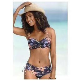 B&uuml;gel-Bandeau-Bikini-Top Lascana "Malia", Damen, Gr. 42, Cup B, grau (anthrazit, bedruckt), Microfaser, Microfaser, Polyamid, bedruckt, floral, Bikini-Oberteile, mit tropischem Print