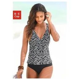 B&uuml;gel-Tankini Lascana, Gr. 48, Cup C, schwarz (schwarz, bedruckt), Polyamid, bedruckt, Bikini-Sets, mit Zacken-Muster