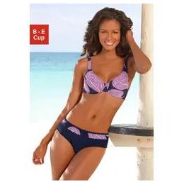 B&uuml;gel-Bikini Lascana, Damen, Gr. 36, Cup B, blau (marine, bedruckt), Polyamid, Colorblocking, bedruckt, Bikini-Sets B&uuml;gel-Bikini, seitlich extra h&ouml;her geschnitten, verstellbare Tr&auml;ger