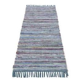 Teppich CarpetFine "Kelim Chindi, Wendeteppich", blau, B:80cm H:6mm L:300cm, Baumwolle, Polyester, Teppiche, Teppich, handgewebt, Fleckerlteppich mit Fransen, auch vielen in L&auml;ufergr&ouml;&szlig;en