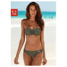 B&uuml;gel-Bandeau-Bikini Buffalo, Damen, Gr. 42, Cup D, gr&uuml;n (oliv), Polyamid, Flechtoptik, Bikini-Sets, trendiger Look, mit abnehmbaren Tr&auml;gern, mit geflochtenen Details