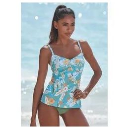 B&uuml;gel-Tankini-Top Sunseeker "Suva", Damen, Gr. 48, Cup D, blau (aquablau, bedruckt), Polyamid, floral, Bikini-Oberteile, in gedrehter Optik