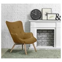 Sessel Home Affaire "Nicko", gelb (senf), B:71cm H:96cm T:86cm, 100% Polyester, Sessel, Design-Sessel Sessel mit Hocker Lounge-Sessel Einzelsessel, wahlweise mit und ohne Hocker