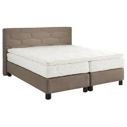 Boxspringbett, beige (schwarz beige), B:215cm L:210cm, Bezug: 80% Baumwolle/20% Polyester, Westfalia Schlafkomfort, Komplettbetten, Boxspringbett, wahlweise mit Topper