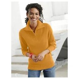 Troyer Classic Basics "Pullover", Damen, Gr. 54, gelb (ocker), 100% Baumwolle, unifarben, Pullover Troyer