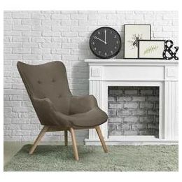 Sessel Home Affaire "Nicko", grau (taupe), B:71cm H:96cm T:86cm, 100% Polyester, Sessel, Design-Sessel Sessel mit Hocker Lounge-Sessel Einzelsessel, wahlweise mit und ohne Hocker