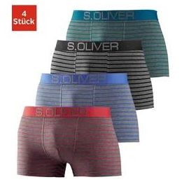 Boxer s.Oliver "Boxershorts f&uuml;r Herren", Damen, Gr. XXL, 4 Stk., bunt (grau, rot, gestreift, grau, blau, gestreift, grau, schwarz, gestreift, grau, petrol, gestreift), Jersey, Obermaterial: 92% Baumwolle, 8% Elasthan (LYCRA), gestreift, k&ouml;rpernah, Unterhosen, mit kontrastfarbenem Webbund