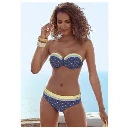 B&uuml;gel-Bandeau-Bikini-Top Lascana "Monri", Damen, Gr. 40, Cup B, bunt (blau, gelb, bedruckt), Recycling-Polyamid, bedruckt, gepunktet, Bikini-Oberteile, mit kontrastfarbenem Detail